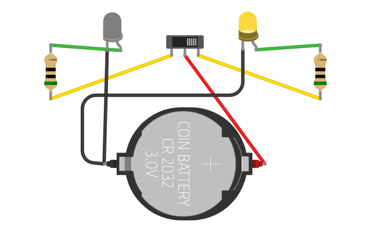 Circuit design Circuito com interruptor deslizante e dois LEDs. - Tinkercad