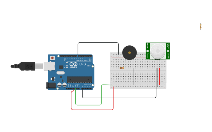 Circuit design sensor pir com piezo | Tinkercad