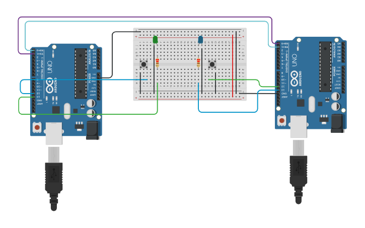 Circuit design COMUNICAÇÃO UART (RX - TX) 2 ARDUINOS - Tinkercad