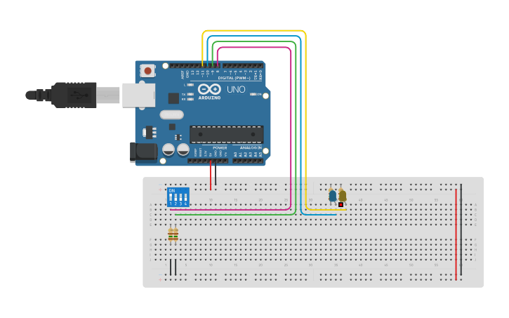Circuit design Sesión 03 - Ejercicio 03 - Arduino Semisumador - Tinkercad