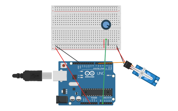 Circuit design 2D Control de un brazo robótico con un potenciómetro-EGS | Tinkercad