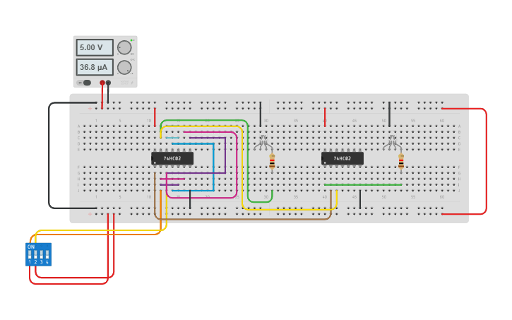 Circuit design HALF ADDER USING NOR GATES - Tinkercad