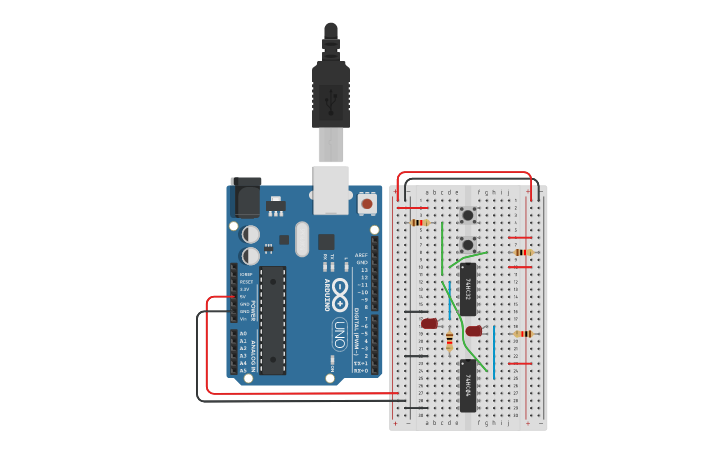 Circuit design 7432 pinout e 7404 pinout - Tinkercad