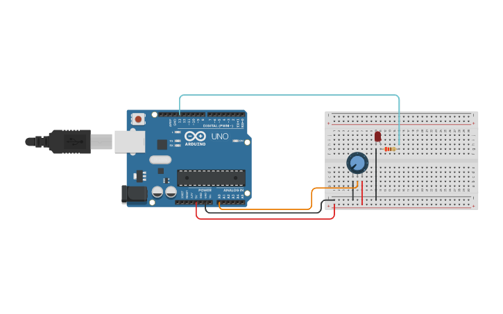 Circuit design Prática 1 - PWM na placa Arduino | Tinkercad