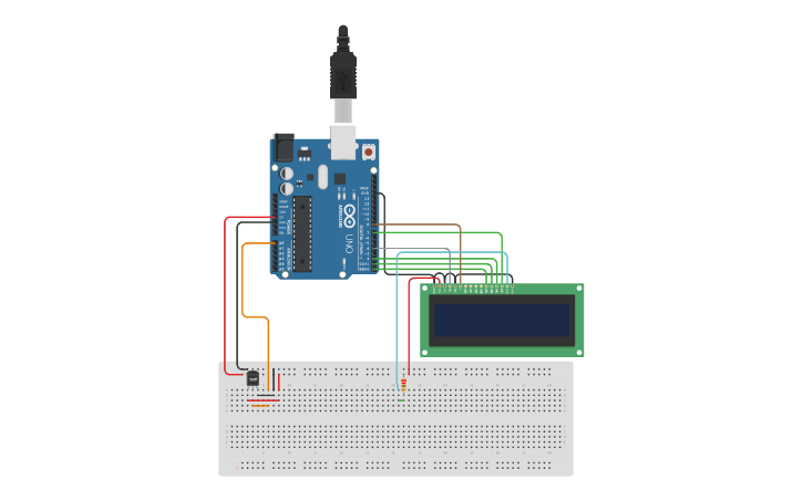 Circuit design LCD temperature | Tinkercad