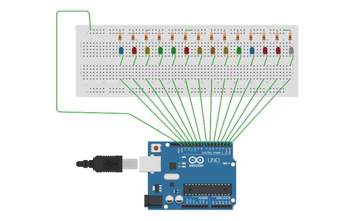 Circuit design LED sequence - Tinkercad