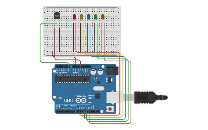 Circuit design 64703727_TMP LED 5 | Tinkercad
