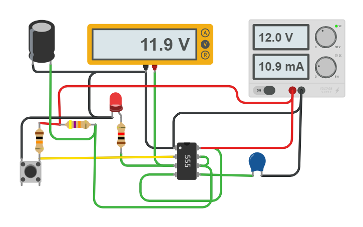 Circuit design TIMER WITH NE555 - Tinkercad Circuit design TIMER WITH NE555 - Tinkercad