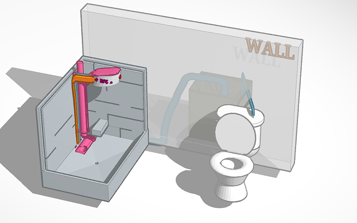 3D design Shower head & water tank & water pipe - Tinkercad