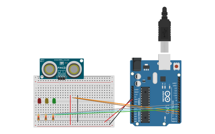 Circuit design Sensor Ultrasonico - Tinkercad