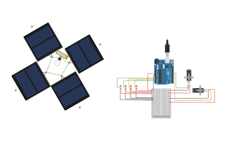 Circuit design solar sunflower - Tinkercad