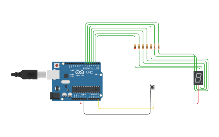 Circuit design 0-1-2 change where push button - Tinkercad