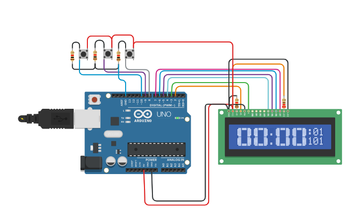 Circuit design stop watch - Tinkercad