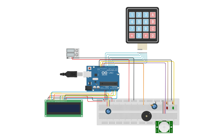 Circuit design Motion detection intruder system - Tinkercad
