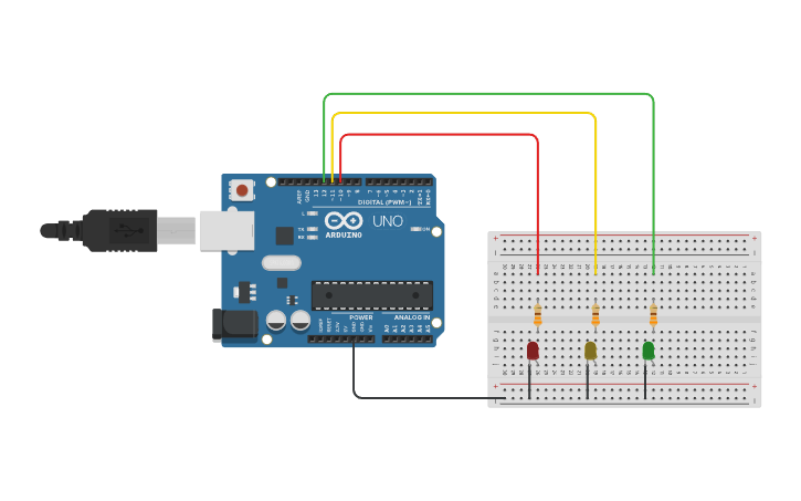 Circuit design Leds con protoboard - Tinkercad