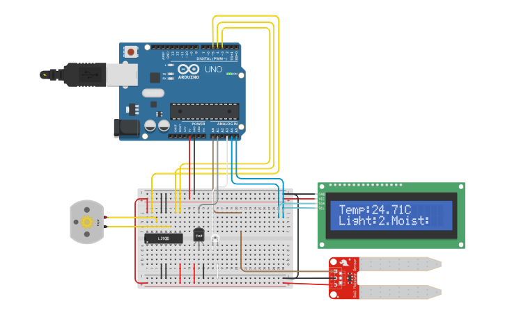 Circuit design Smart Irrigation System - Tinkercad