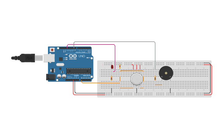 Circuit design Fire alarm - Tinkercad