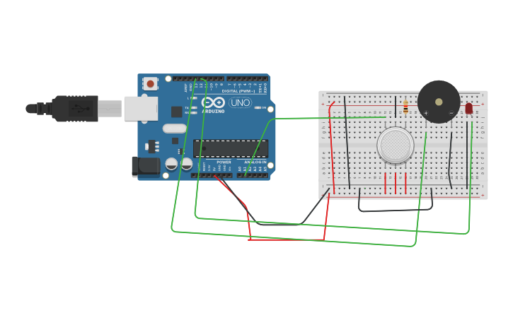 Circuit design Gas leakage detection - Tinkercad