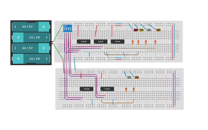 Circuit design Practica 1 Compuertas and, or, not, nand y nor - Tinkercad