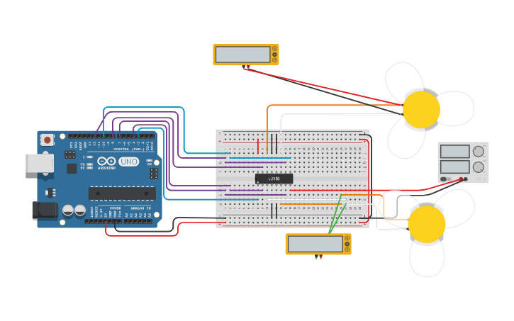 Circuit design Pilotage 2 Moteurs CC L293D | Tinkercad