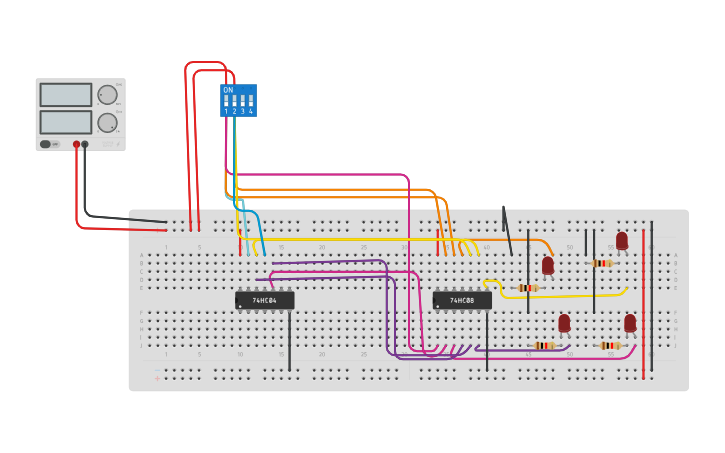 Circuit design 2x4 decoder - Tinkercad