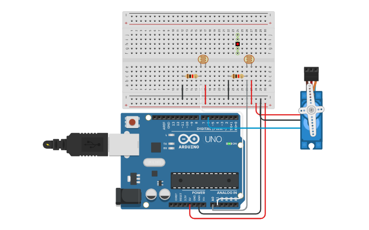 Circuit design LDR + SERVO - PLACA SOLAR - Tinkercad