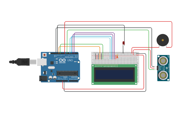Circuit design ULTRASONIC SENSOR - Tinkercad