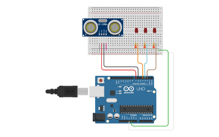 Circuit design ultrasonic sensor - Tinkercad