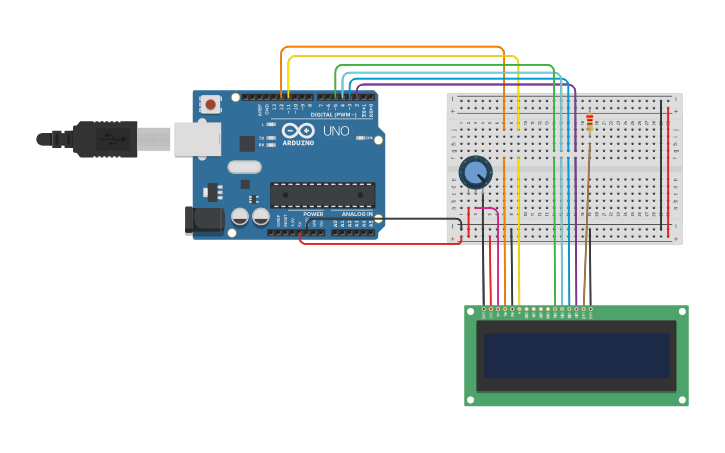 Circuit design 16x2 LCD Monitor_16 Number - Tinkercad