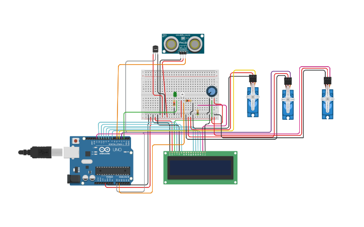 Circuit design 3 Servo + Temperature sensor + LCD + Ultrasonic+ Ambient ...