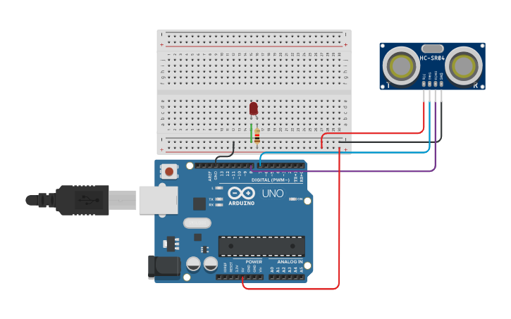 Circuit design Sensor Ultrasónico - Tinkercad