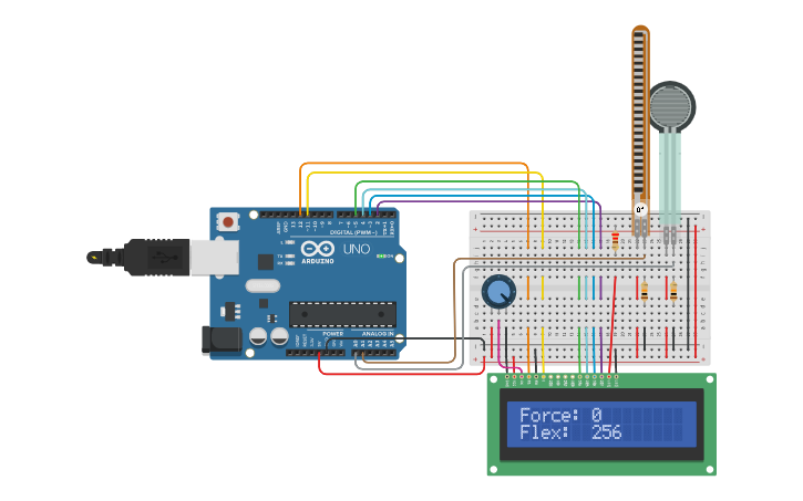 Circuit design Flex-Force Sensors LCD - Tinkercad