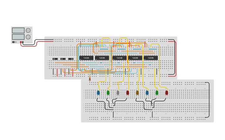 Circuit design 3:8 line decoder - Tinkercad