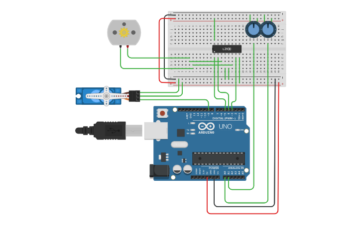 Circuit design Control Gear & Servo-Motor - Tinkercad