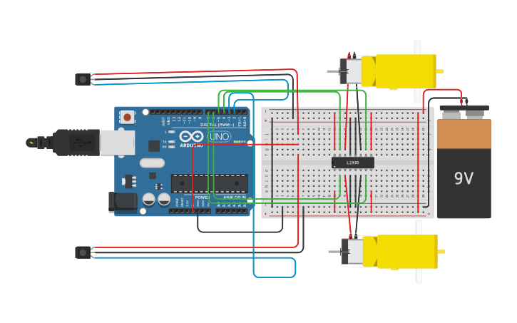Circuit design Line Following Robot (LFR) - Tinkercad