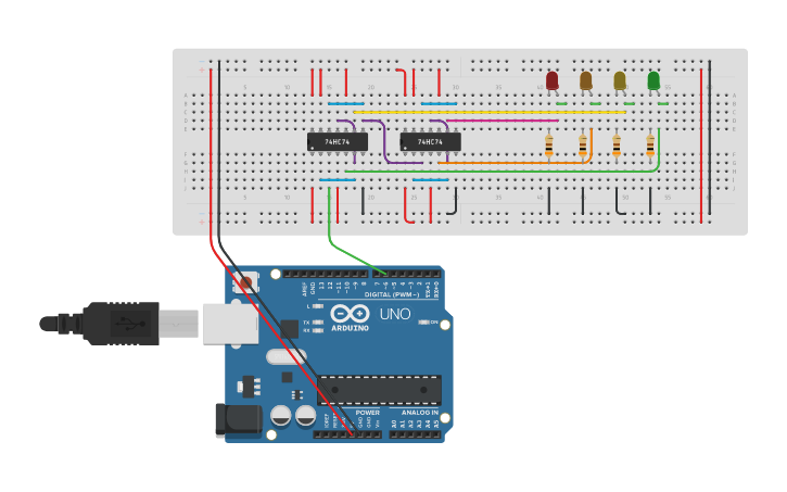 Circuit design Copy of 555 Timer with 4 Bit Counter - Tinkercad