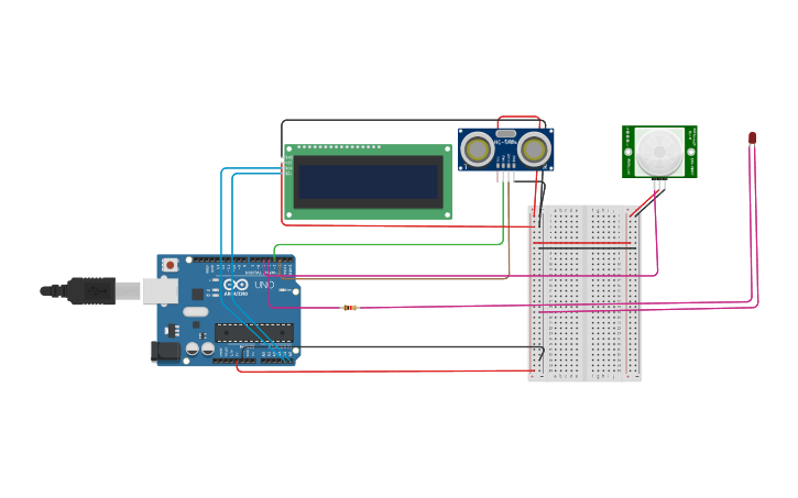 Circuit design ultrasonic sensor - Tinkercad