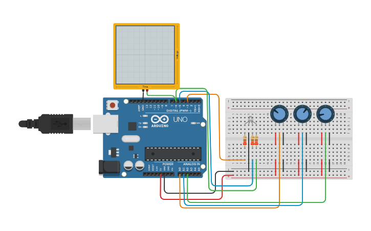 Circuit design Exemplo uso LED RGB com PWM | Tinkercad