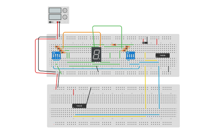 Circuit design pratica 5 ex 2 protoboard automatizado | Tinkercad