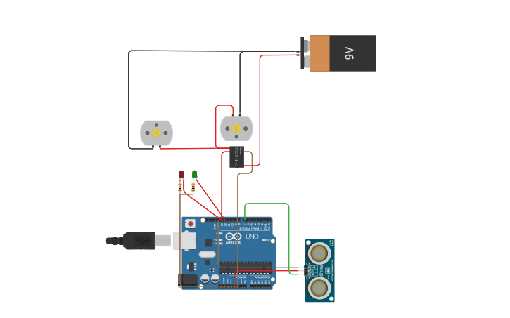 Circuit design Ultrasonic sensor-based relay control - Tinkercad