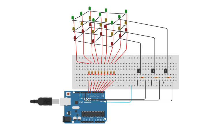 Circuit design Matriz Led 3x3x3 Secuencia | Tinkercad