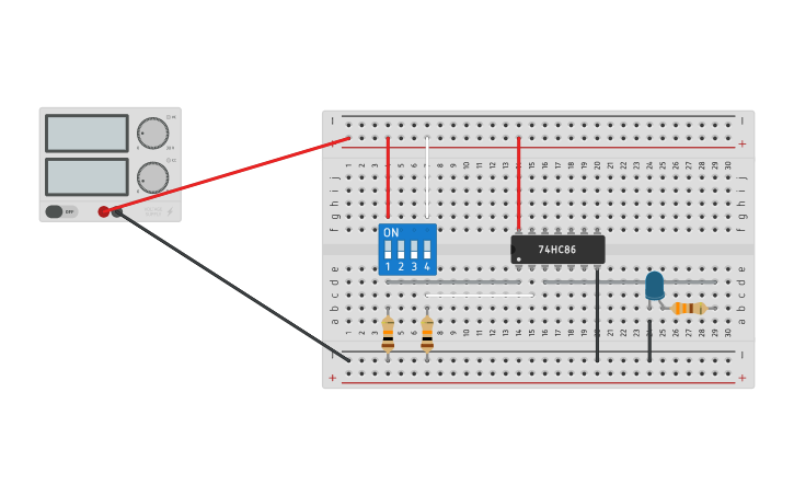 Circuit design Circuito chip 74HC86 com botões: Daniel Balseiro | Tinkercad