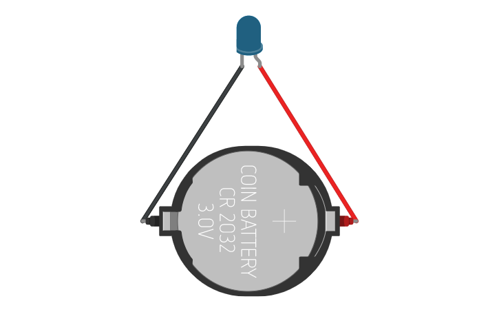 Circuit design Coin battery powered LED - Tinkercad