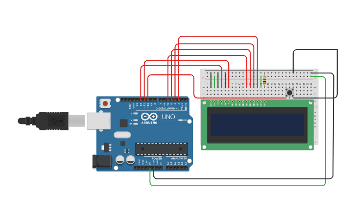 Circuit design LCD with pushbutton - Tinkercad