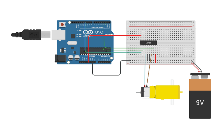 Circuit design Prática 5 - Motor DC | Tinkercad