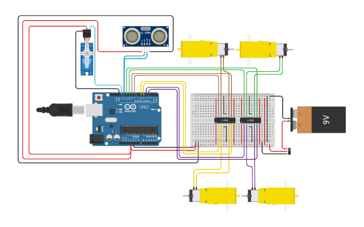 Circuit design Obstacle avoiding car - Tinkercad
