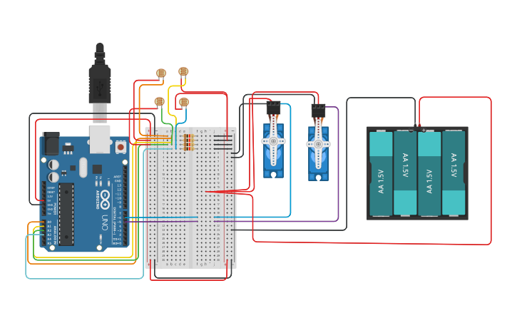 Circuit design Solar tracker - Tinkercad