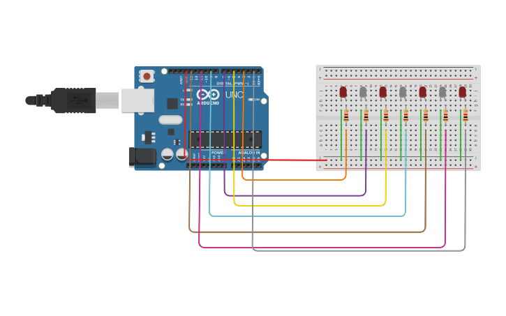 Circuit design ÇOKLU LED YAKMA | Tinkercad