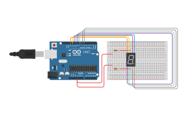 Circuit design 7 segment display - Tinkercad