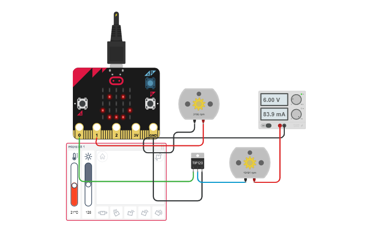 Circuit design Week 10 Motor with TIP120 - Tinkercad